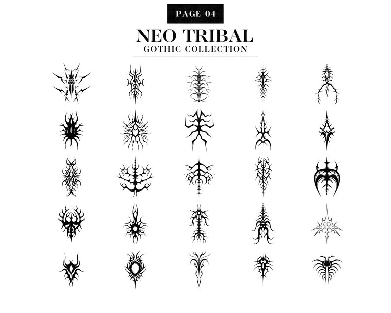 100 Neo Cyber Tribal Procreate Stamps INSTANT DOWNLOAD Gothic Tattoo ...