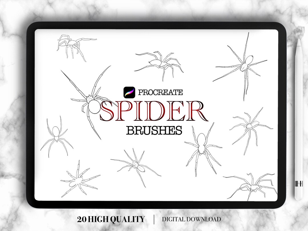 Spider Brushes Procreate 20 Designs / Tattoo Stencil Stamps Digital for iPad Brush Set Hand ...