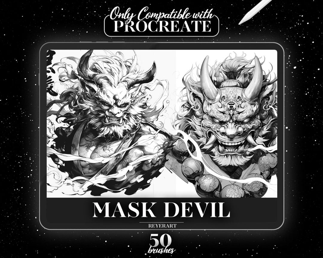 Mask Devil Procreate Brush Set | 50 High-quality Digital Brushes | Mask Tattoo Designs | Demon ...