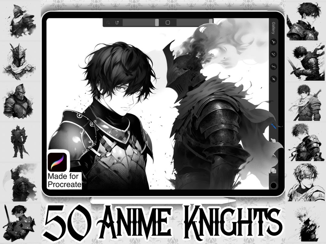 50 Anime Knight Designs | INSTANT DOWNLOAD | Anime Stamps | Procreate ...