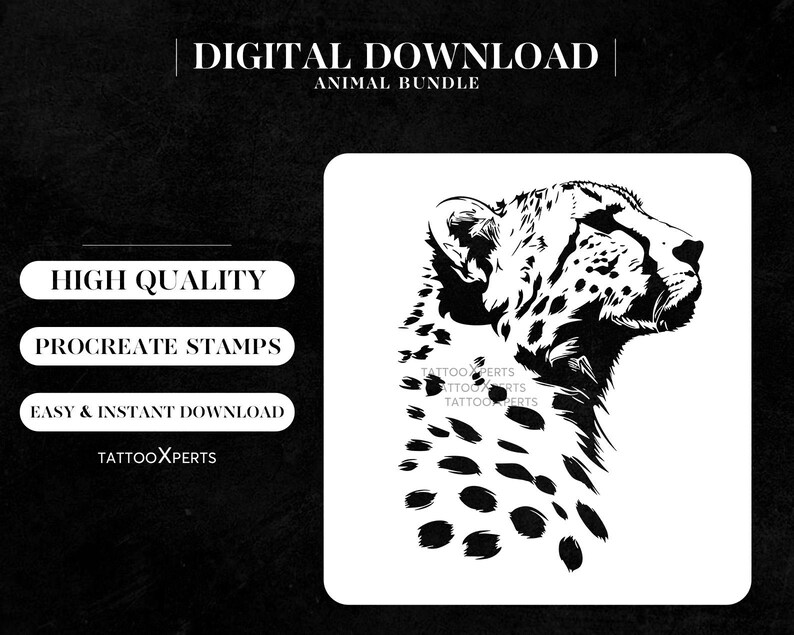 Cheetah Stars Procreate Brushes | Animal Tattoo Stamps | 50 Minimalist ...