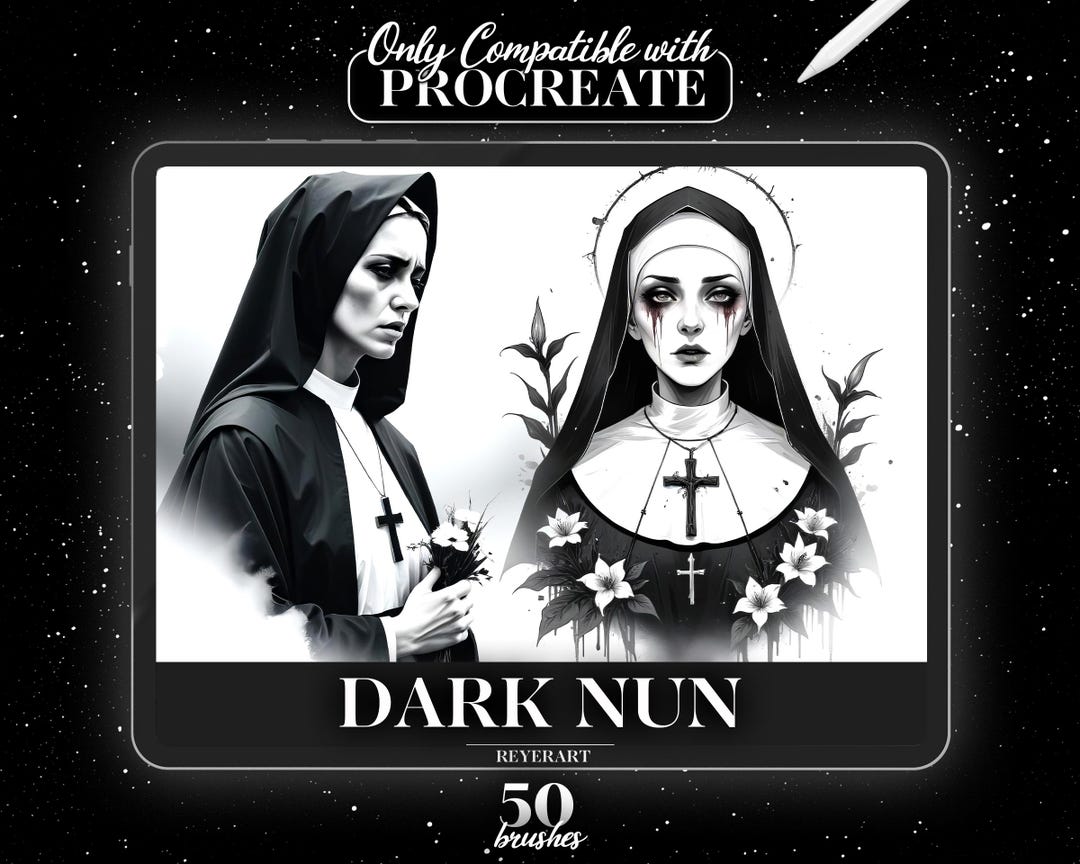 Dark Nun Procreate Brushes | Gothic Horror Artwork (50 Brushes) - Etsy