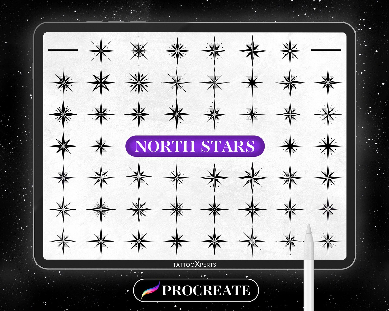 50 Stars Procreate Stamps | Minimalist Tattoo Flash Brushes (instant ...