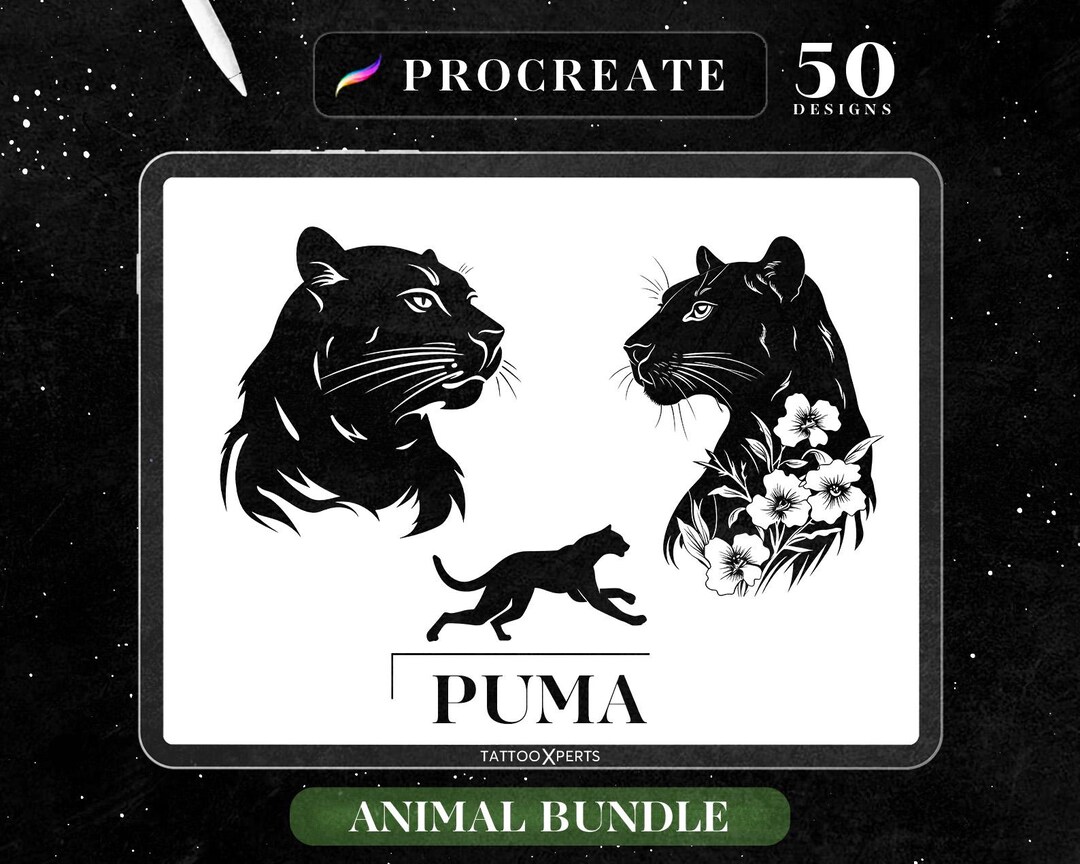 50 Puma Designs | INSTANT DOWNLOAD | Animal Stamps | Procreate Brushes ...