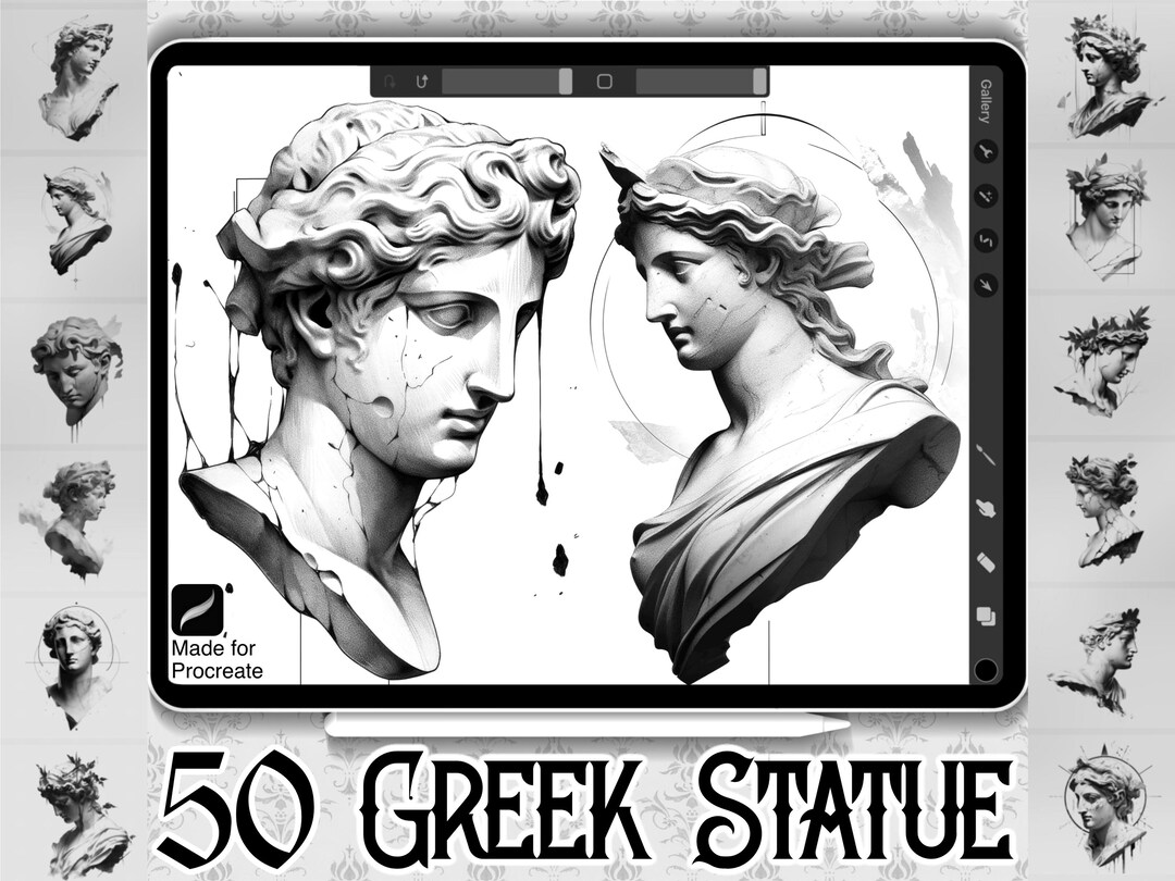 50 Greek Statue Designs (PACK02) | INSTANT DOWNLOAD | Greek Mythology ...