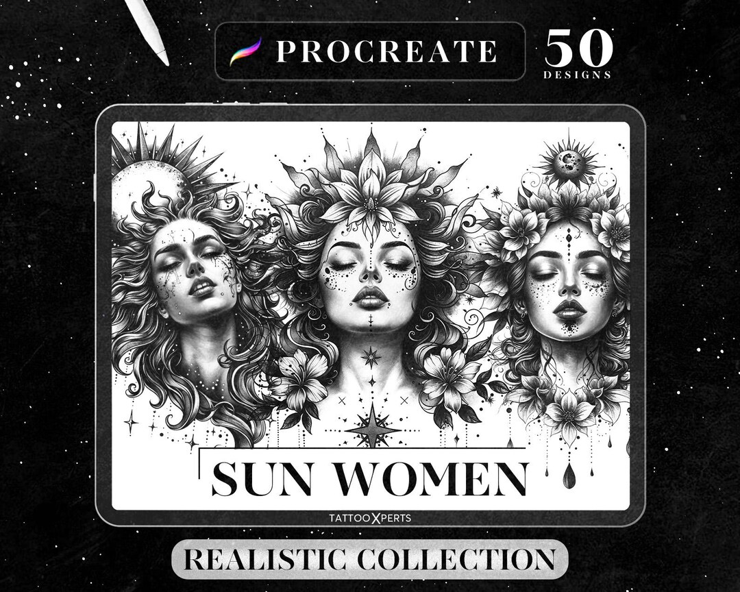 50 Sun Women Designs | INSTANT DOWNLOAD | Realistic Stamps | Procreate ...
