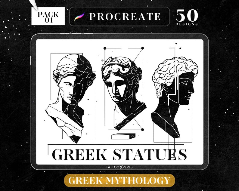 50 Greek Statue Designs for Tattoo | Procreate Brushes | Instant ...