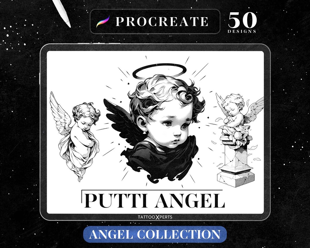 50 Putti Angel Procreate Stamps Cherub Tattoo Designs Putti Brushes ...