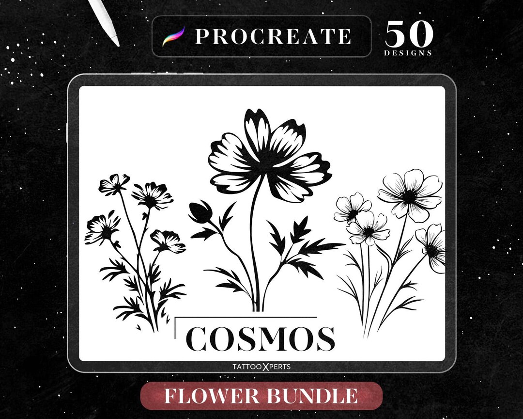 50 Cosmos Designs | INSTANT DOWNLOAD | Flower Floral Stamps | Procreate ...