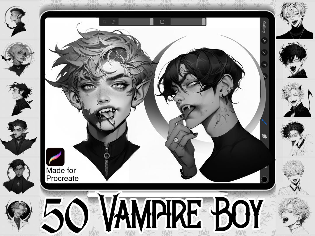 50 Vampire Boy Designs | INSTANT DOWNLOAD | Anime Vampire Stamps ...