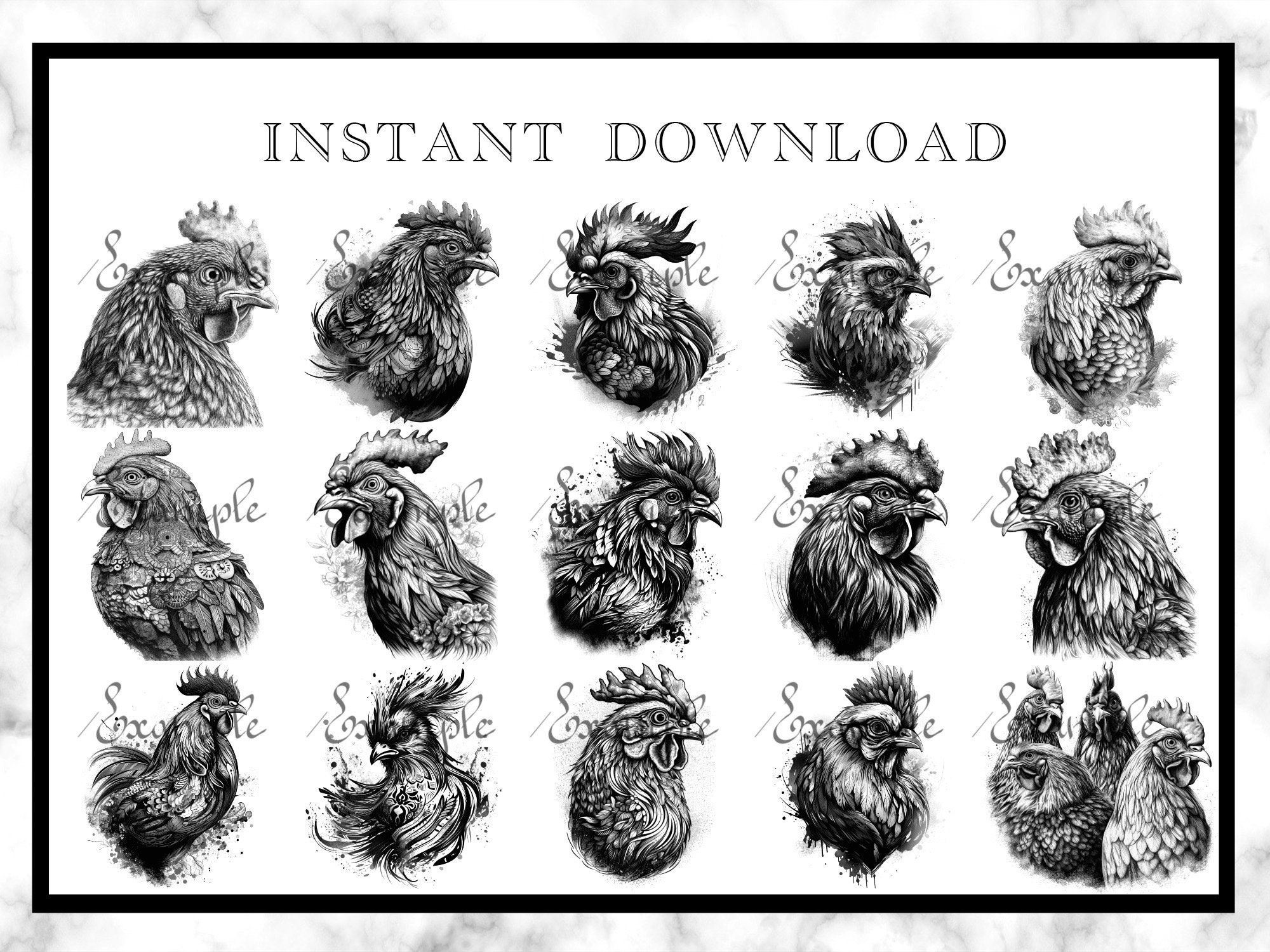 Chicken Portrait Designs for Procreate / Tattoo Stamp 39 - Etsy