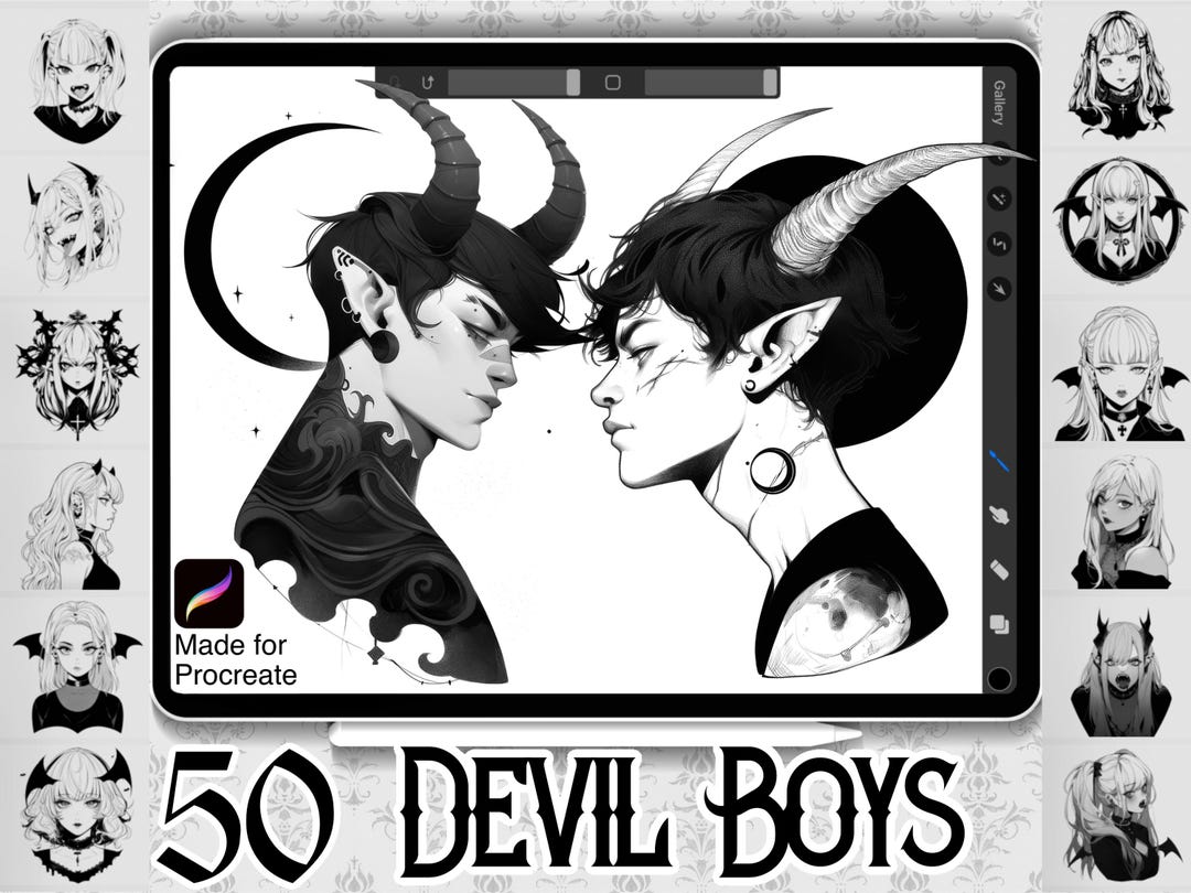 50 Anime Devil Boy Stamps | Procreate Brushes, Dark Manga Art (INSTANT ...