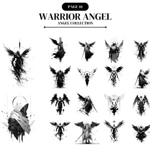 50 Warrior Angel Brushes | Procreate Tattoo Stamps | Heavenly Battle ...
