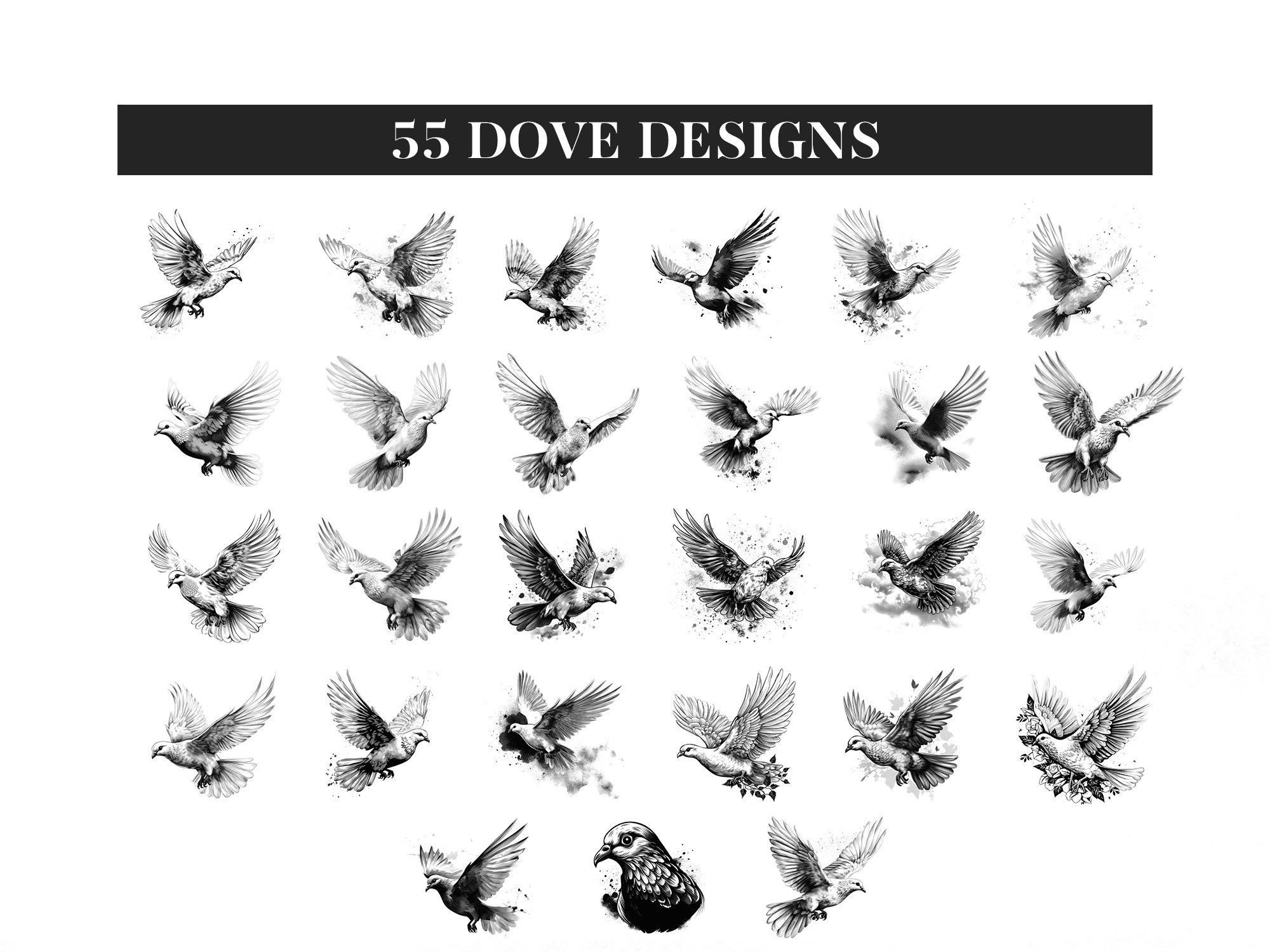 Dove Designs for Procreate / Tattoo Stamp Photoshop Stamps Digital ...
