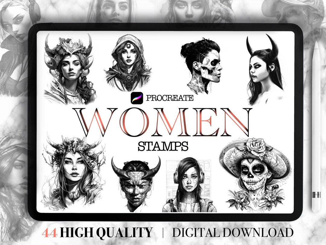 Women Portrait for Procreate / Tattoo Stencil - 44 Designs - Stamps ...