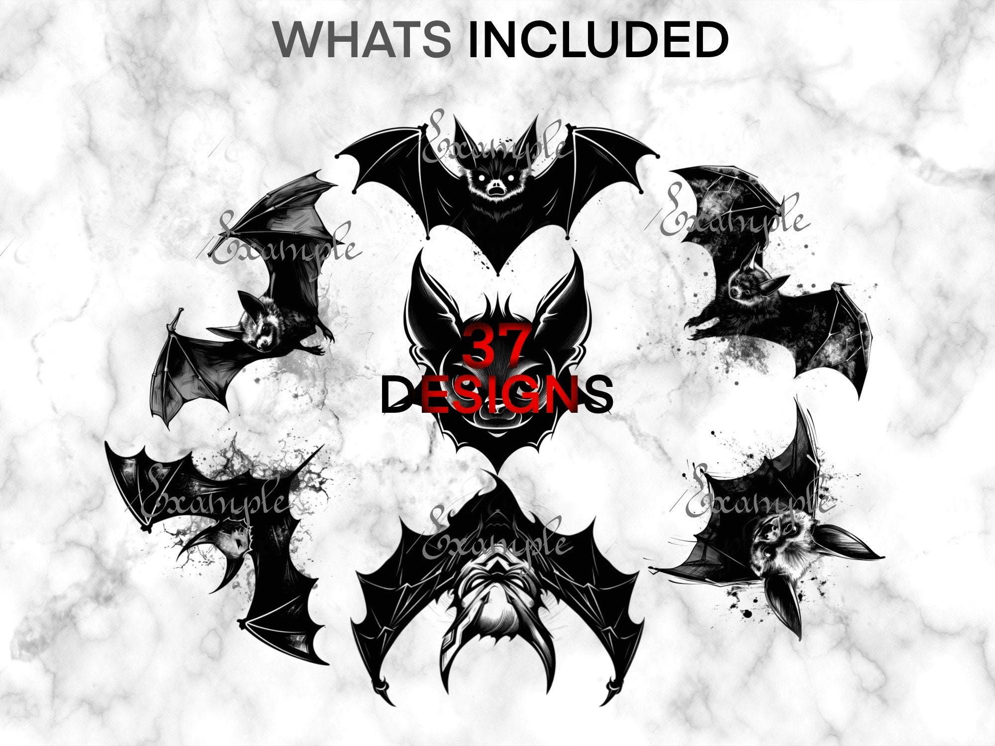Bat Designs for Procreate / Tattoo Stamp 37 Designs Stamps Digital for ...