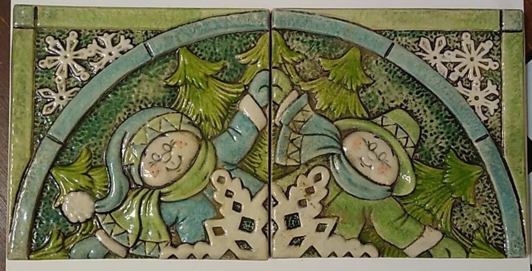 Tile Tiles Kids/children Playing Snow Crafted Snowflakes Ceramic Unique ...