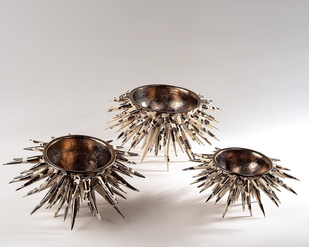 Exclusive Conker Bowl, Spiked Ceramics Bowl White With Bronze ...