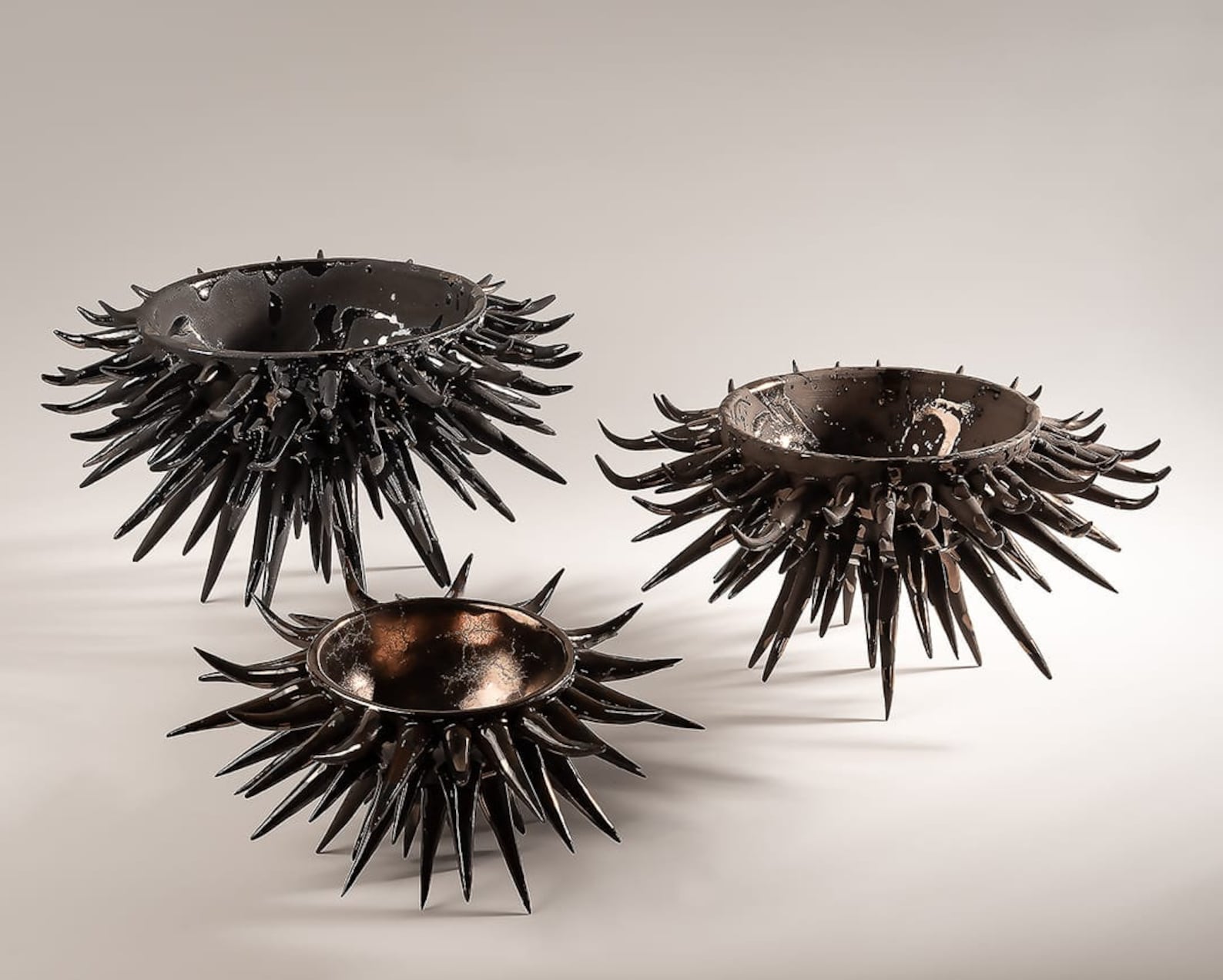 Black Bronzed Gothic Ceramic Bowls, Pottery Spike Bowls, Decorative ...