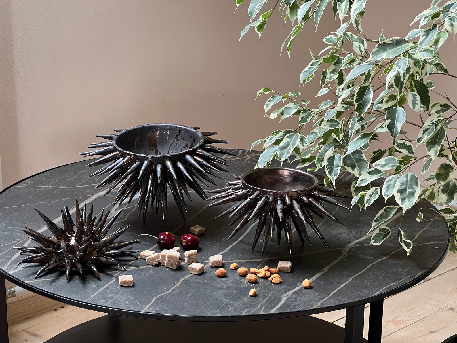 Black Bronzed Gothic Ceramic Bowls, Pottery Spike Bowls, Decorative ...