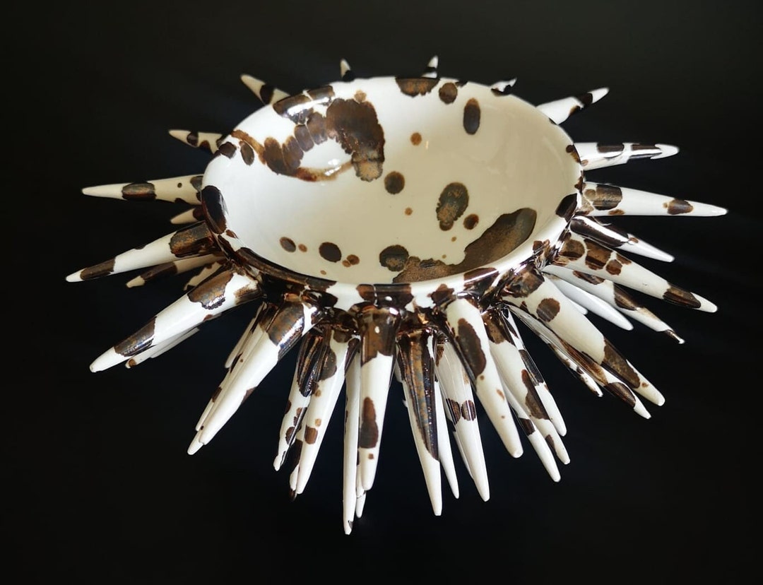 White Spiked Pottery Decorative Bowl, Conker Bowl, Spike Ceramics Bowl ...