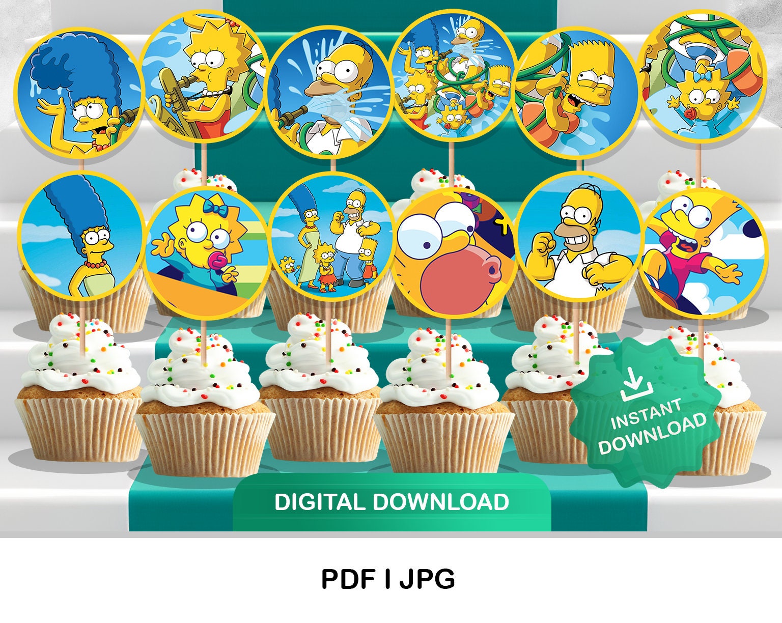 THE SIMPSONS Cupcake Topper, the Simpsons Party Cupcake Toppers, the ...