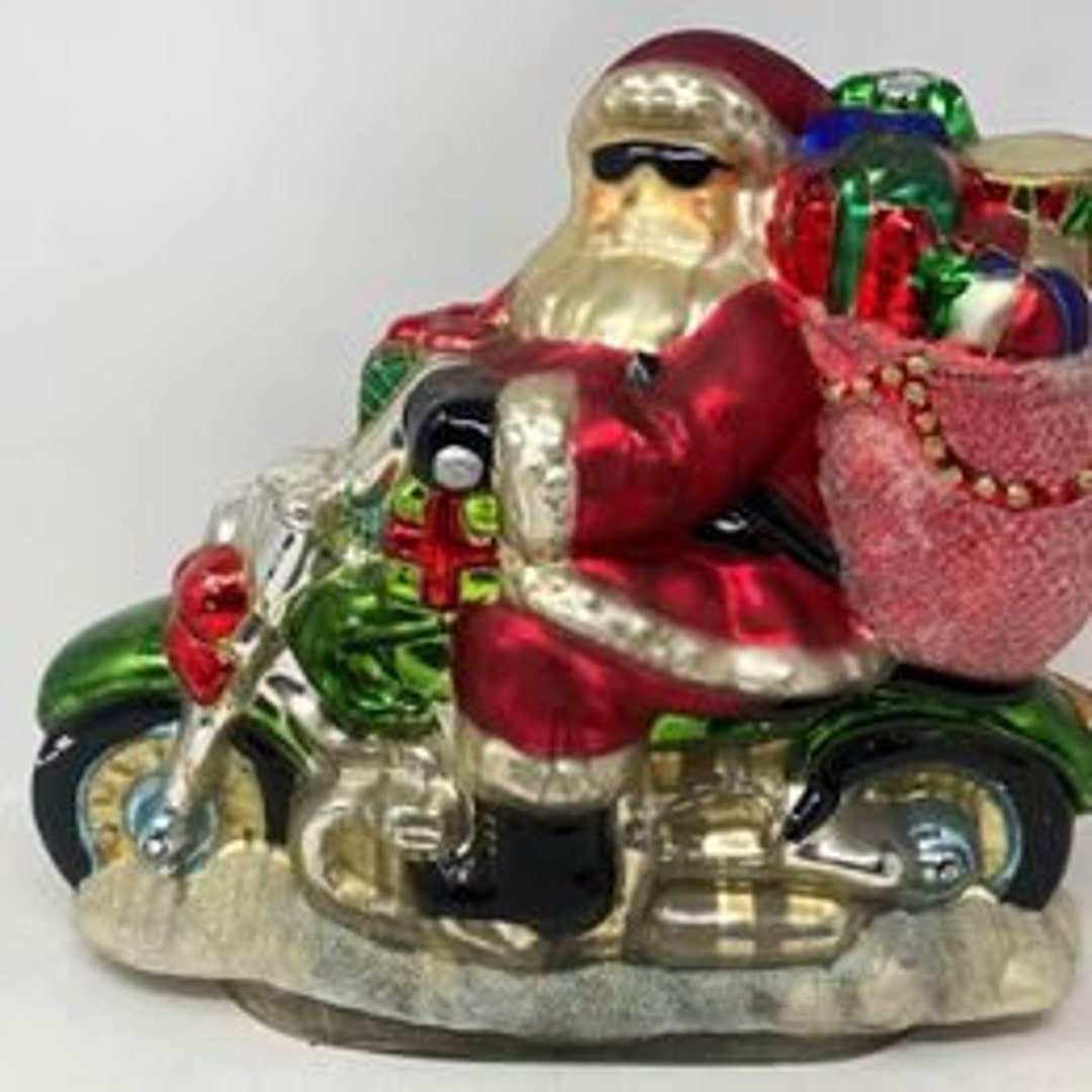Really Large - Mercury Glass Style Santa on Motorcycle 13" X 15 - Etsy