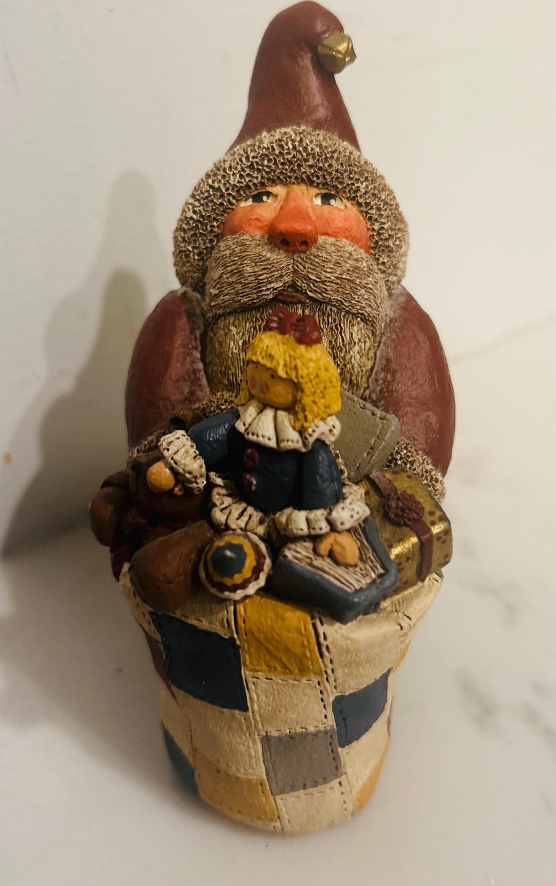 Gail Laura Vintage Folk Art Jolly Santa in Chimney With Toys Figurine ...