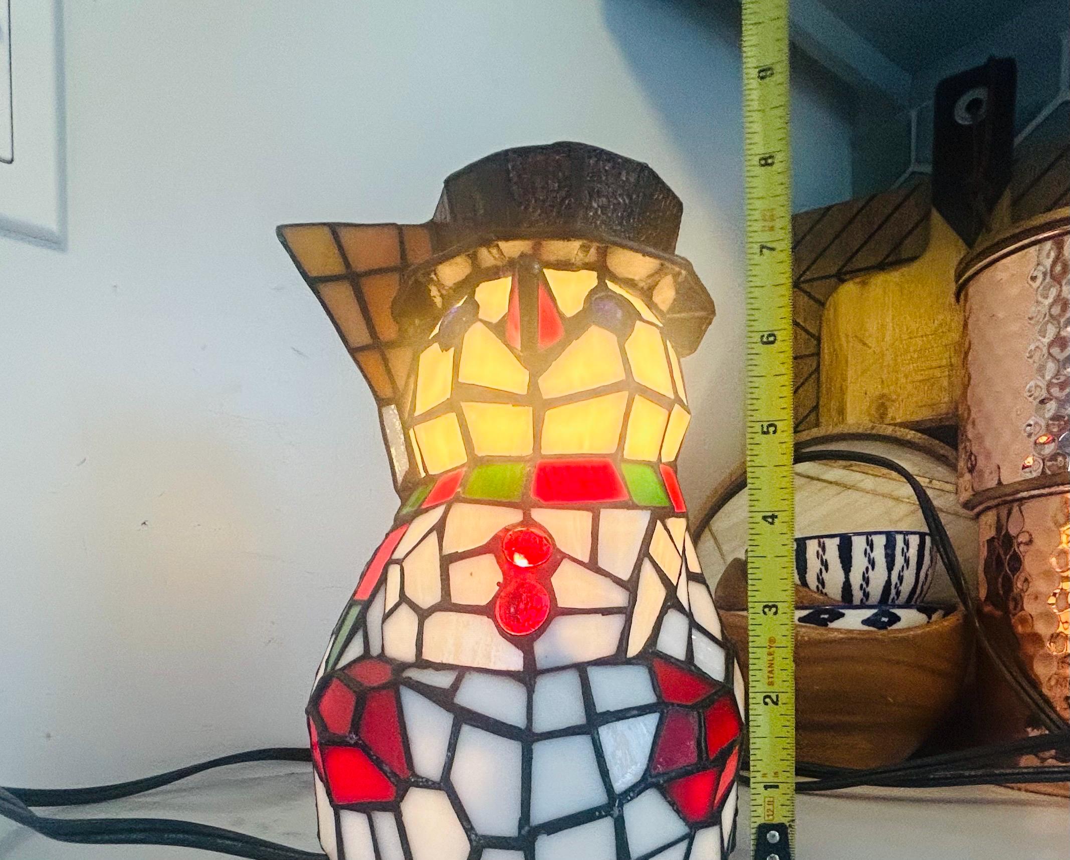 Stained Glass Tiffany Style Snowmwn With Broom - Rare - Etsy