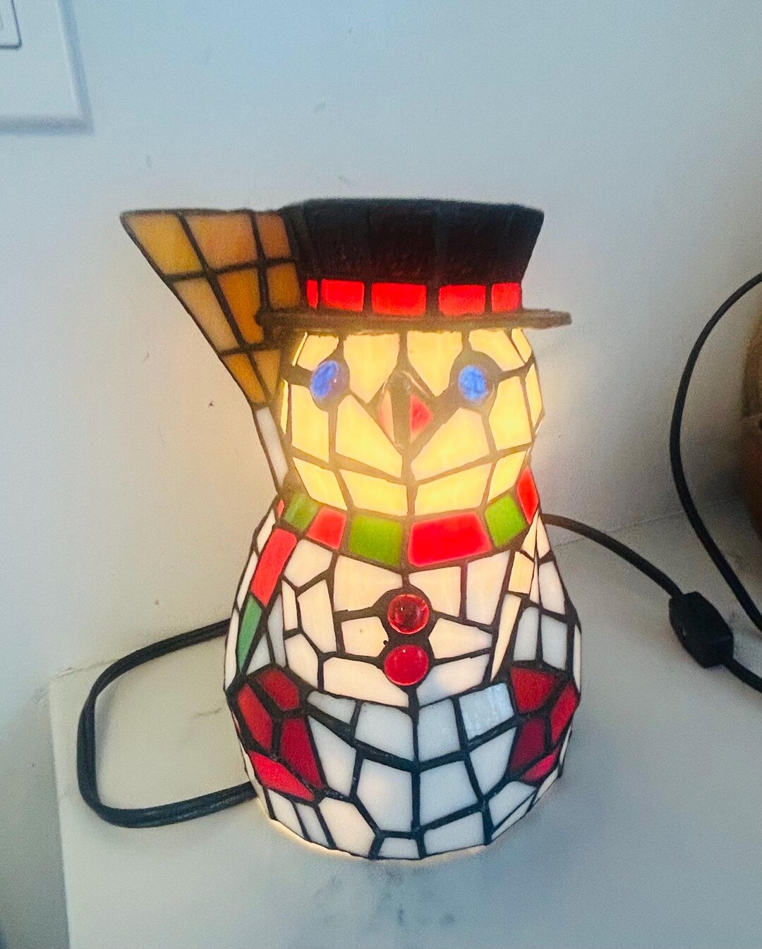 Stained Glass Tiffany Style Snowmwn With Broom - Rare - Etsy