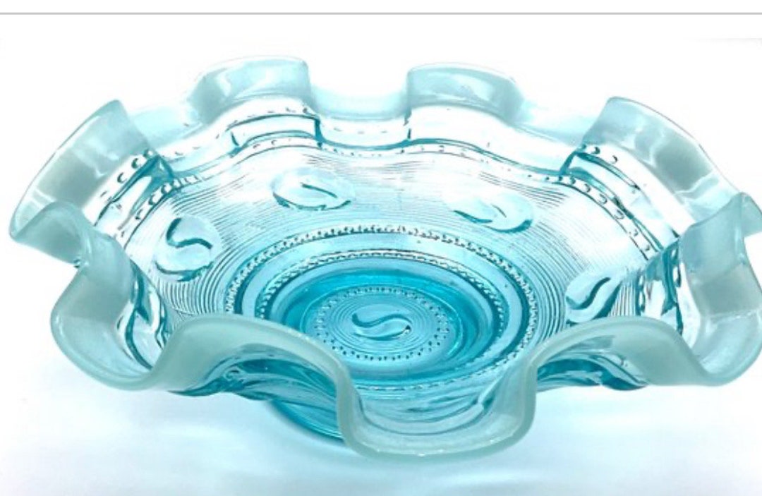 Vintage - 1950’s Jefferson Astro Glass Aqua Ruffled Opalescent Candy ...