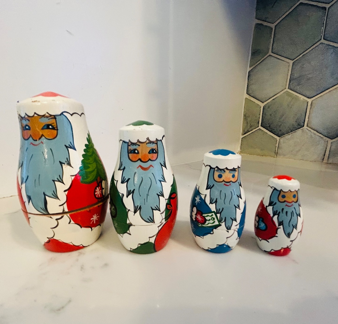 Santa Nesting Dolls- 1980's Wooden Toy - Etsy