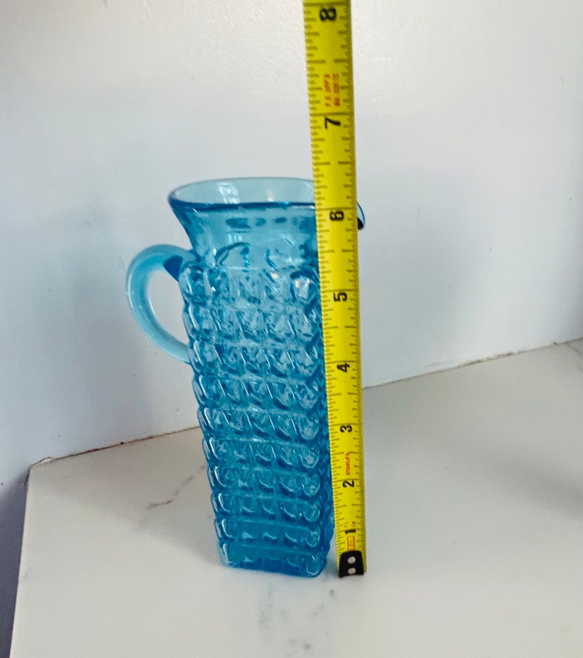 Vintage Mid Century Collectible Aqua Glass Pitcher - Etsy