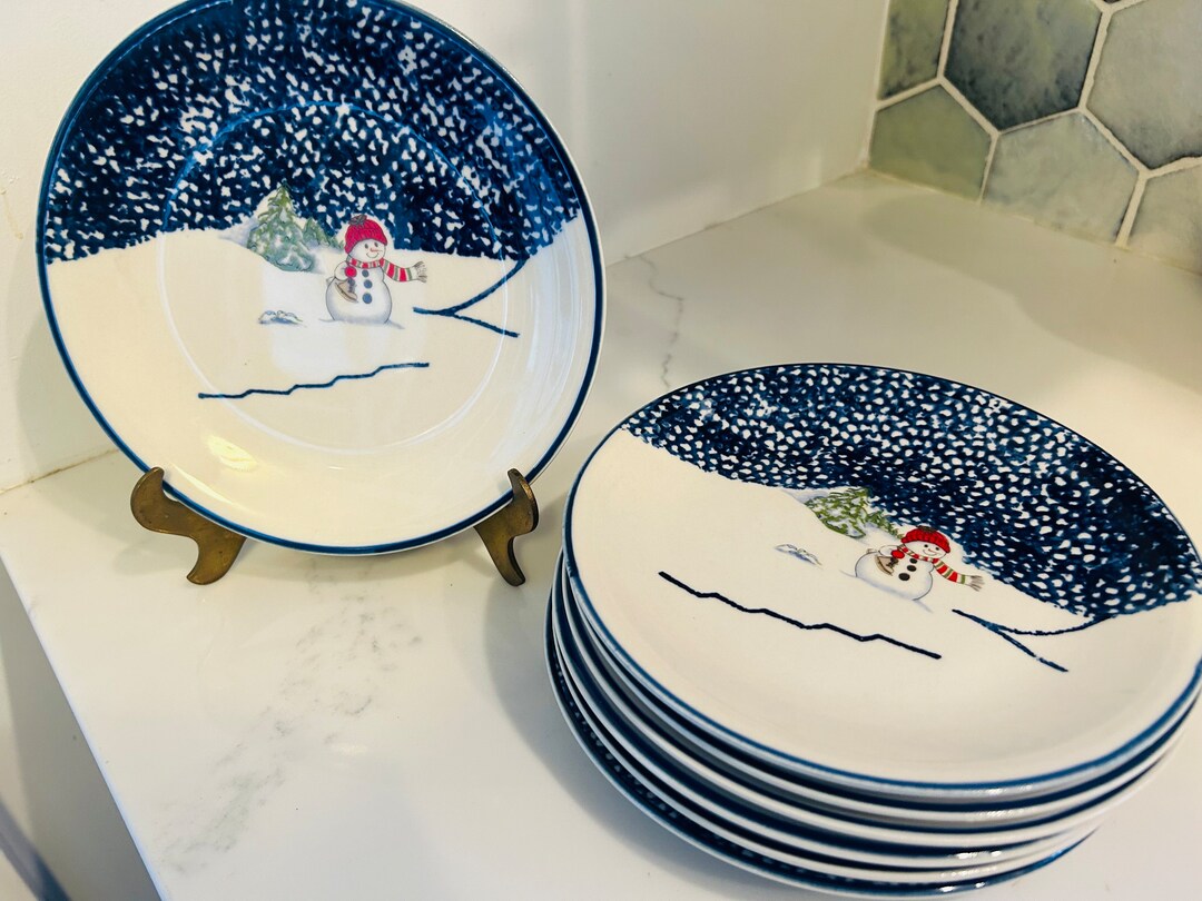 Vintage “thomson Pottery” Set of Seven (7) Snowman Salad / Desert ...