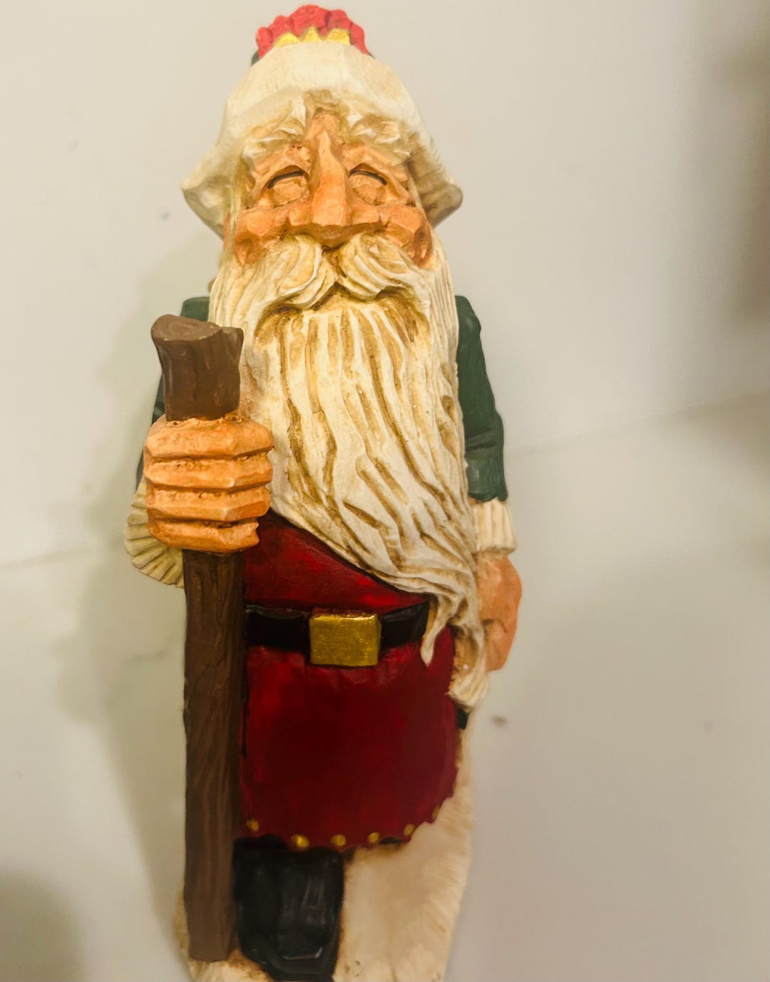 David Frykman Faux Wood-carved Figurine Santa Claus With Pack and Stick ...