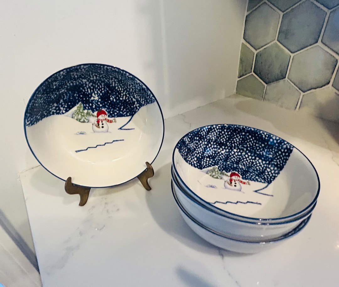 Vintage “thomson Pottery” Set of Eight (8) Snowman Pottery Bowls- Great ...