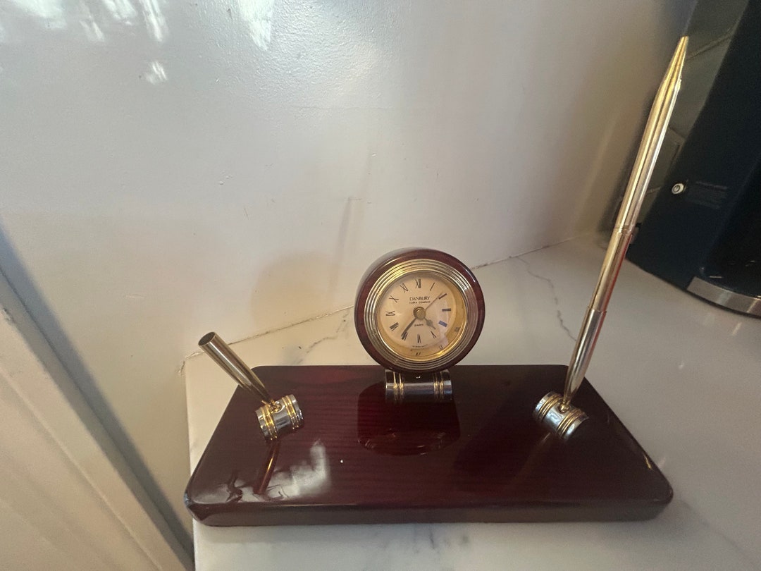 Vintage Reflections Desk Clock Double Pen Holder Cherry Wood - Etsy