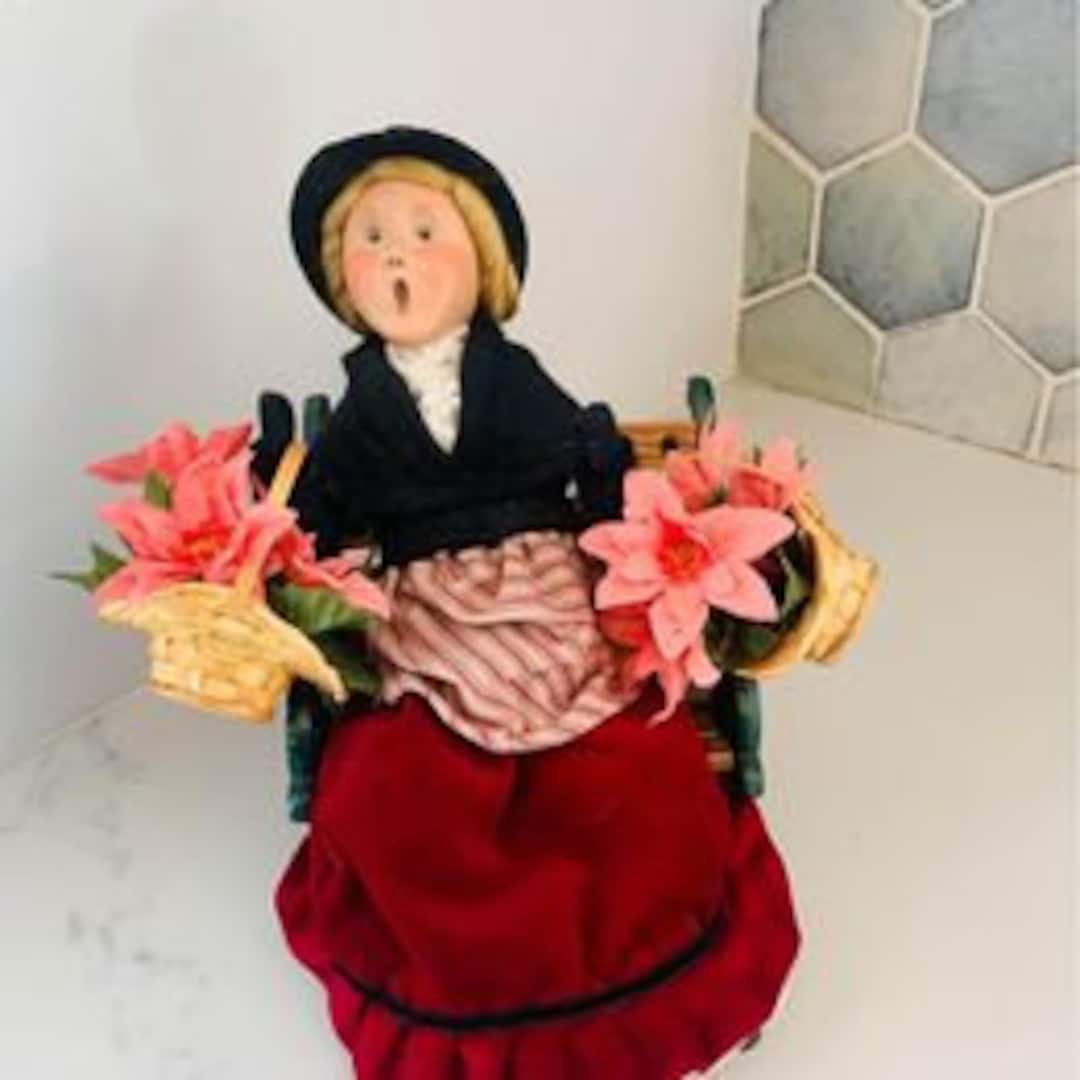 2000 Byers Choice Woman With Pointsettas on Bench - Etsy