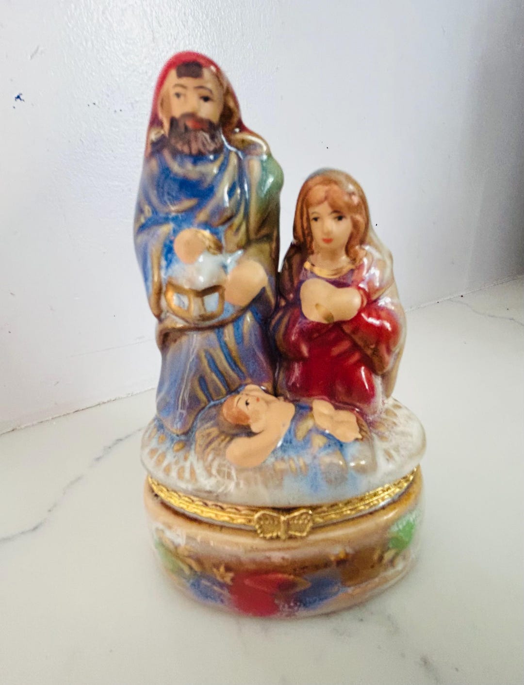 Vintage Ceramic Porcelian Nativity Hinged Trinket Box - Etsy