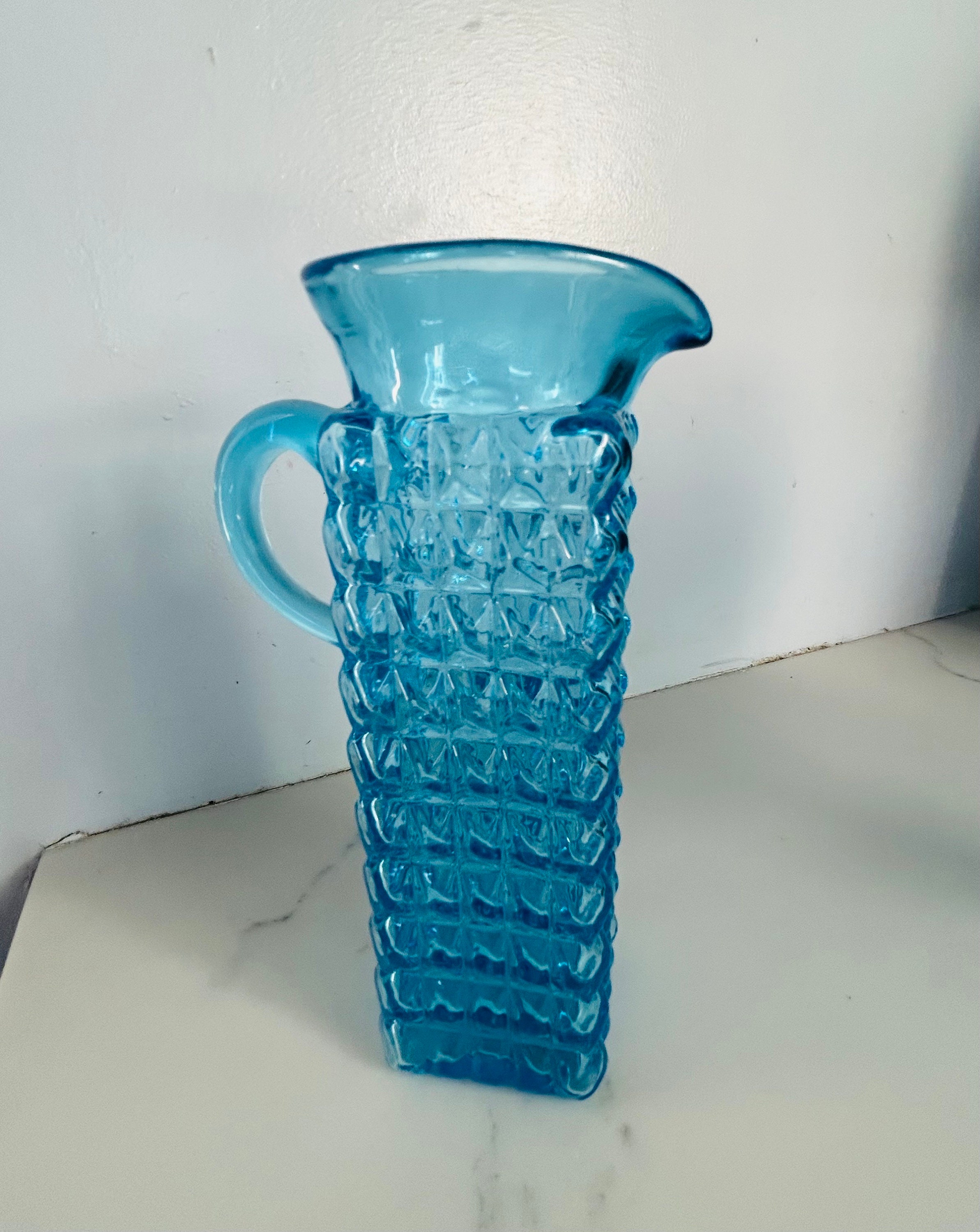 Vintage Mid Century Collectible Aqua Glass Pitcher - Etsy