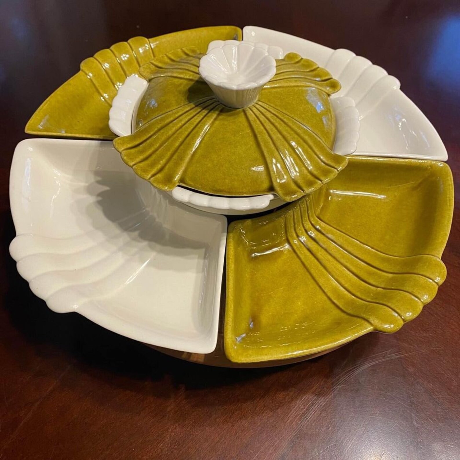 Vintage USA California Original Pottery Serving Set/ Lazy Susan Veggie ...