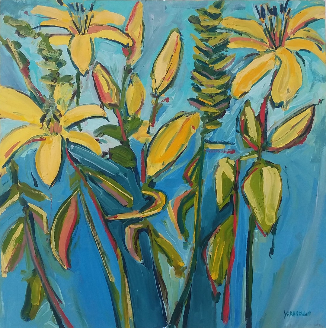 Yellow Lilies Original Oil Painting Melissa Yarbrough Saltfleetby 20"x ...