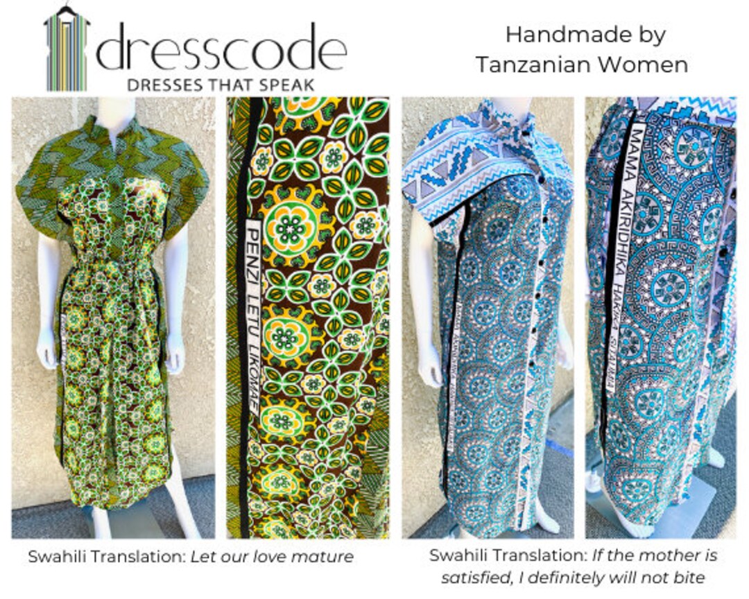 Long Button-down Kanga Dress, Handmade by a Zanzibari Woman Using the ...