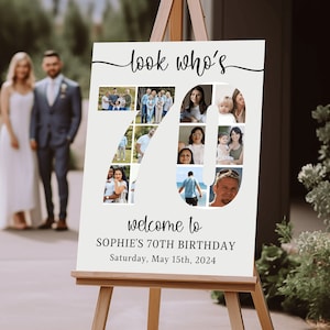 Custom 70th Birthday Photo Collage Sign With Stand • Look Who's 70 ...