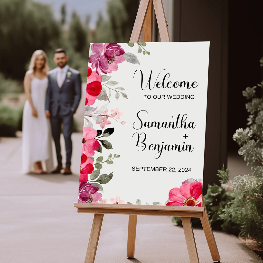 Custom Wedding Welcome Sign With Stand Wedding Flower Sign Bar Sign ...