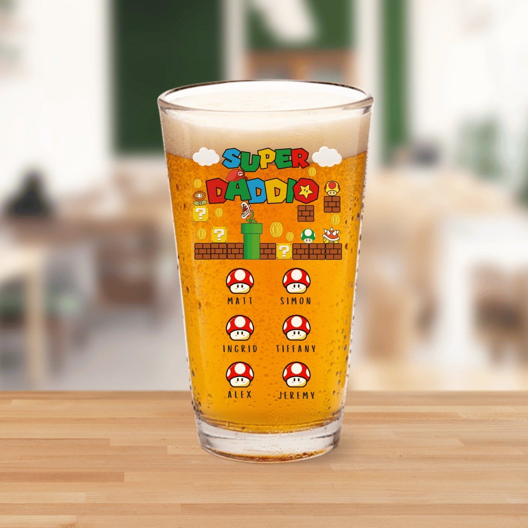 Personalized Super Daddio Beer Glass With Children Names • Custom Super ...