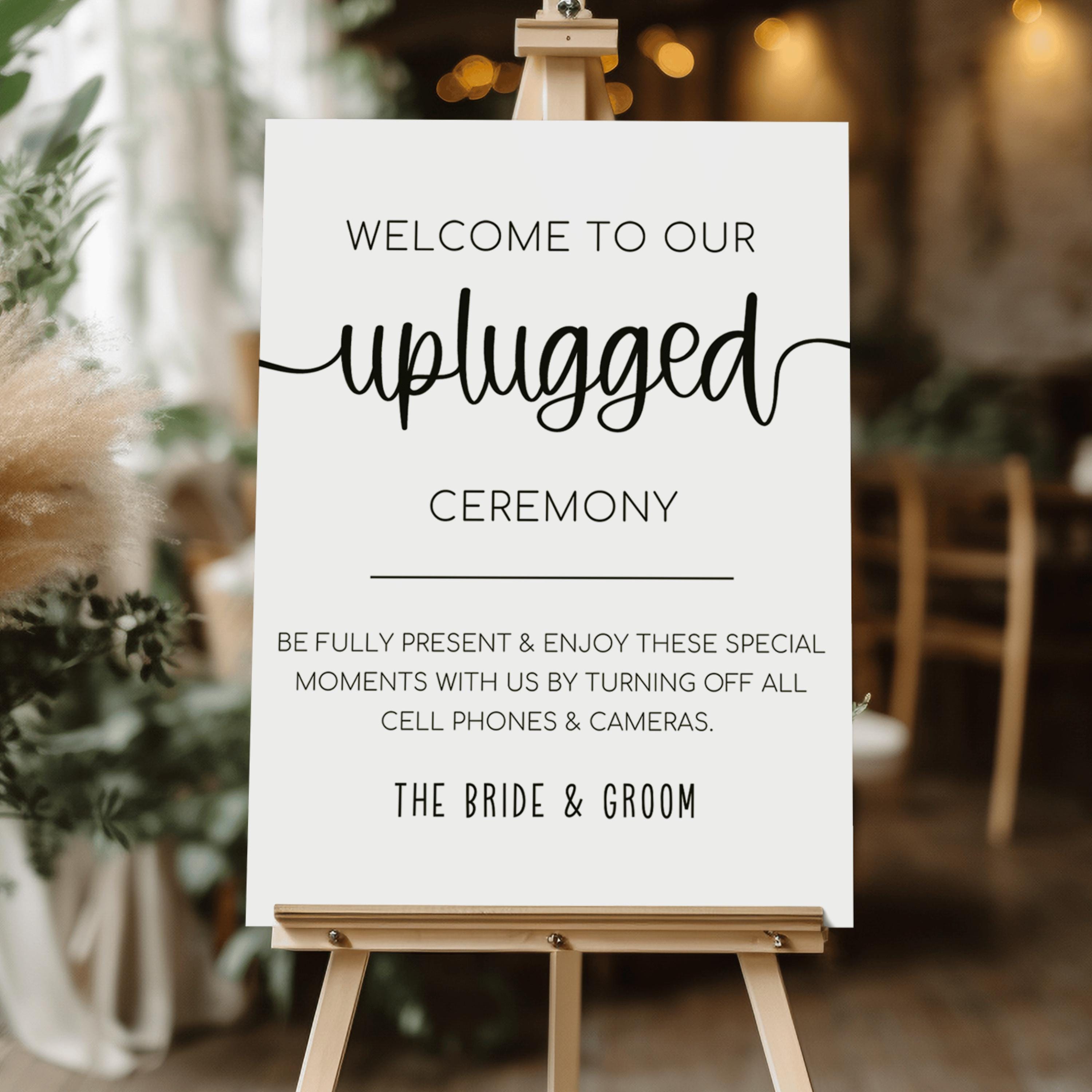 Unplugged Ceremony Sign • Modern Wedding Welcome Sign Printed ...