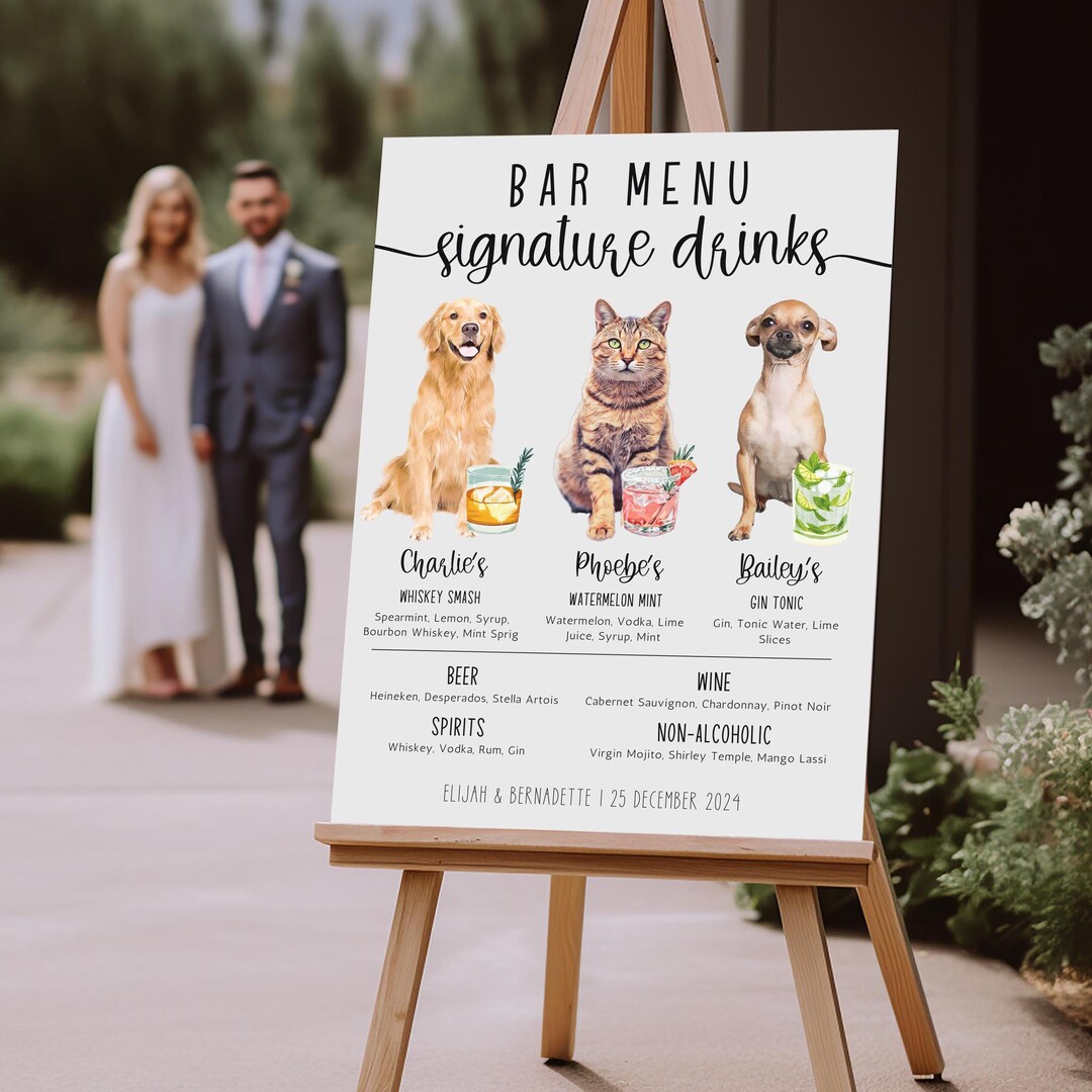 Custom Dog Signature Drink Sign With Stand Custom Pet Bar Menu ...