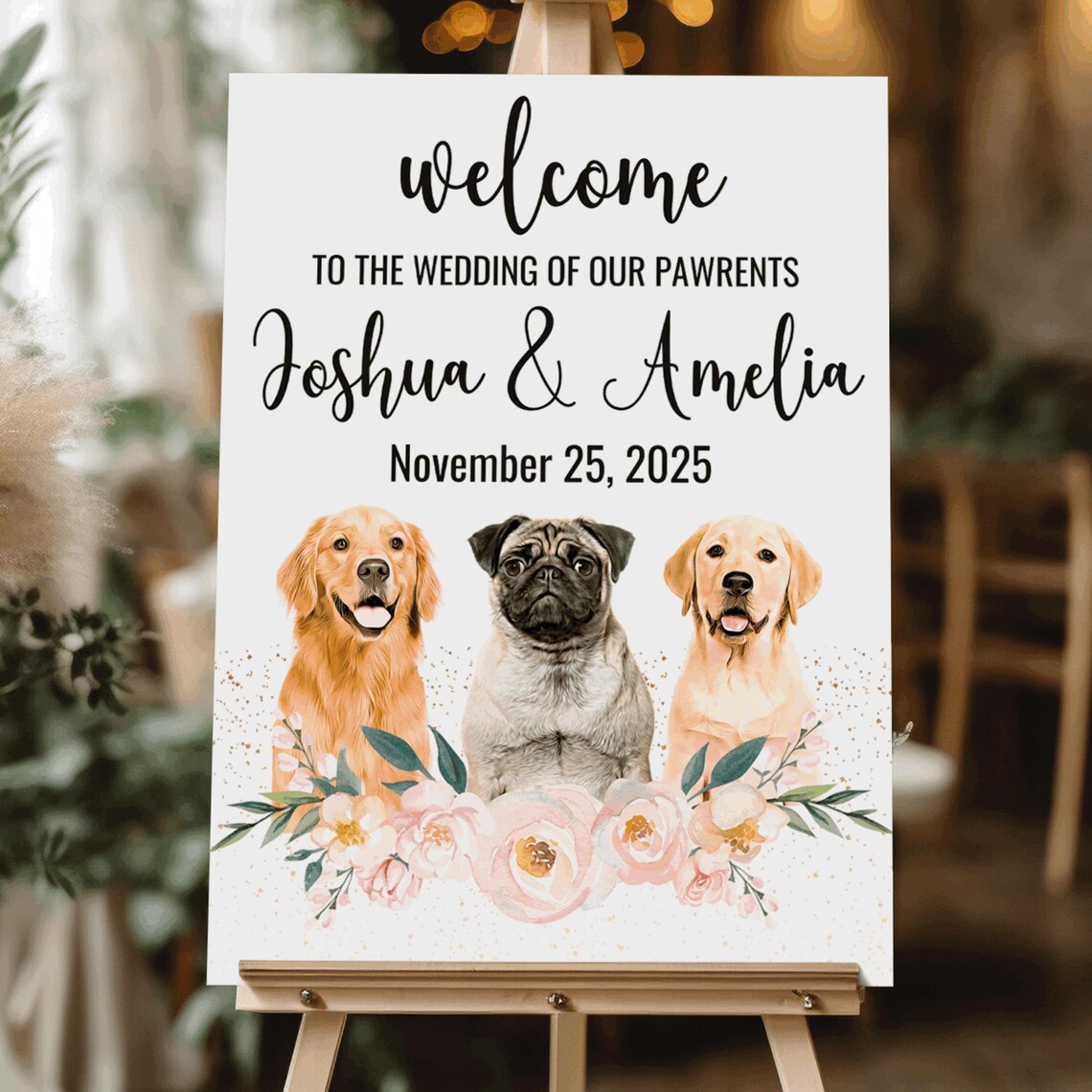 Custom Pet Wedding Welcome Sign With Stand • Personalized Wedding Board ...