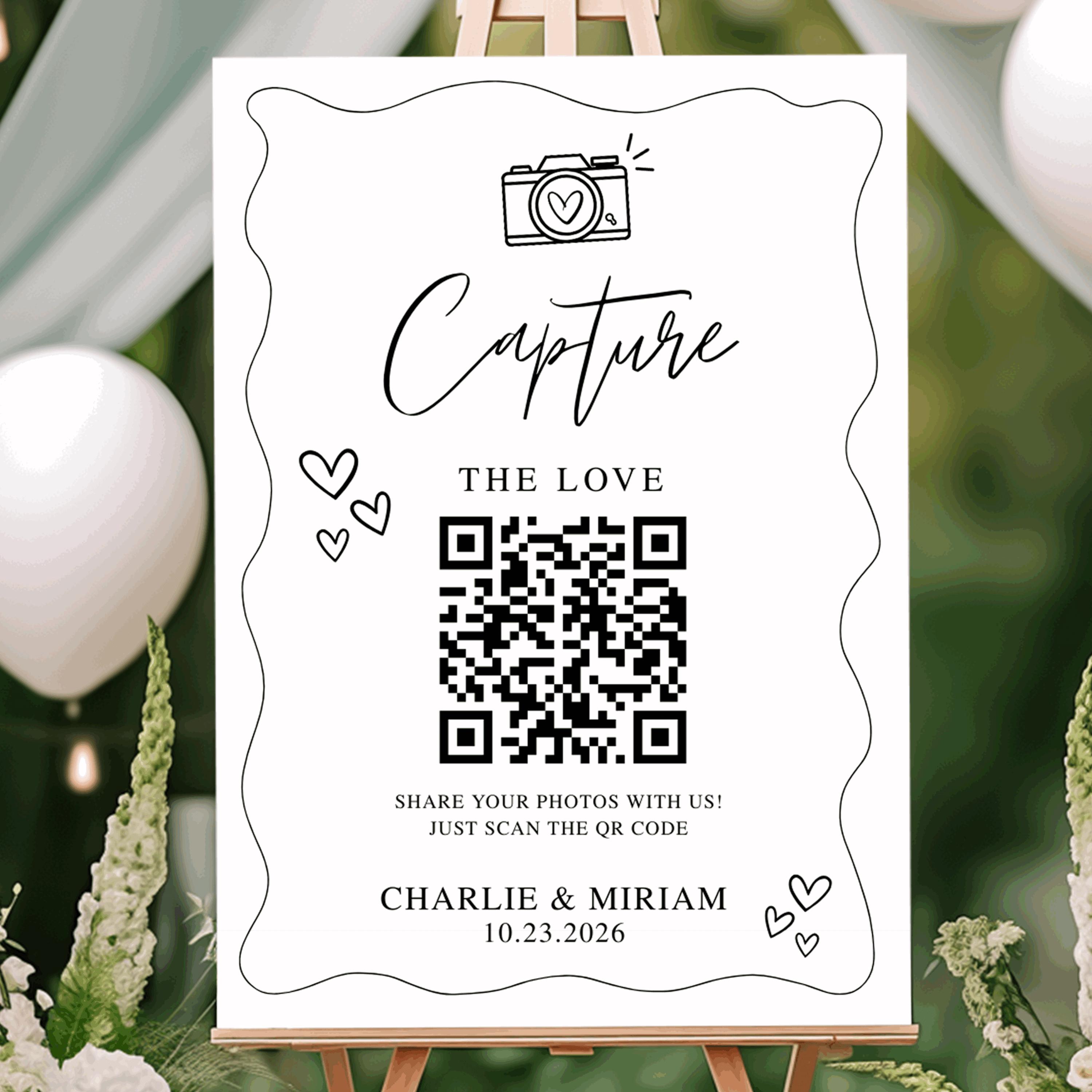Capture the Love QR Code Wedding Sign With Easel • Shared Photo Album ...